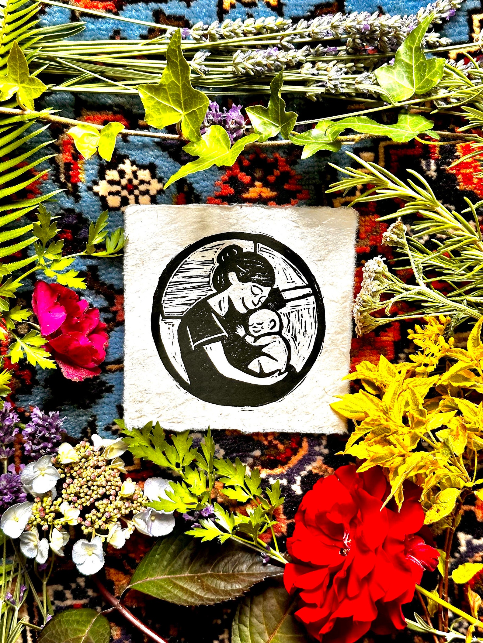 Cosleeping Mother & Baby Linocut Print 5x5” - Motherhood Art - Etsy