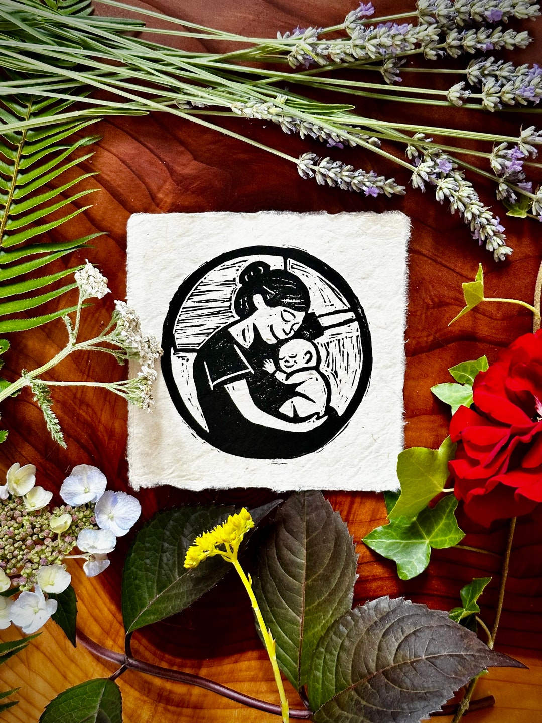 Cosleeping Mother & Baby Linocut Print 5x5” - Motherhood Art - Etsy