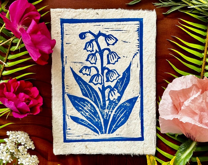 Lily of the Valley Linocut Print 5x7” - May Birth Flower Art - Etsy
