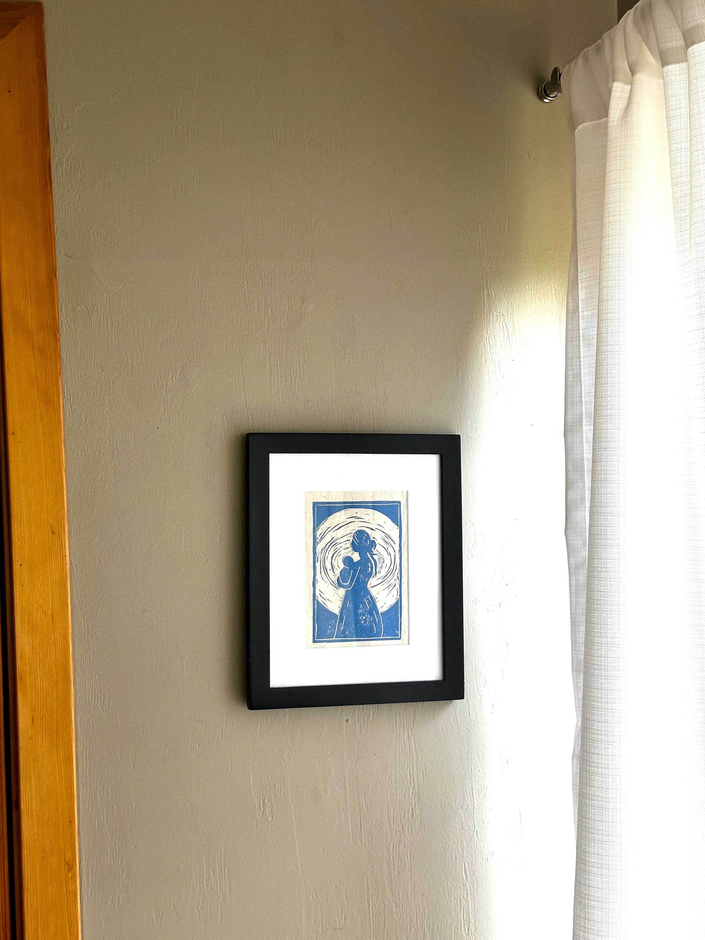 Mother & Baby Under the Full Moon Linocut Print 5x7” - Motherhood Art ...