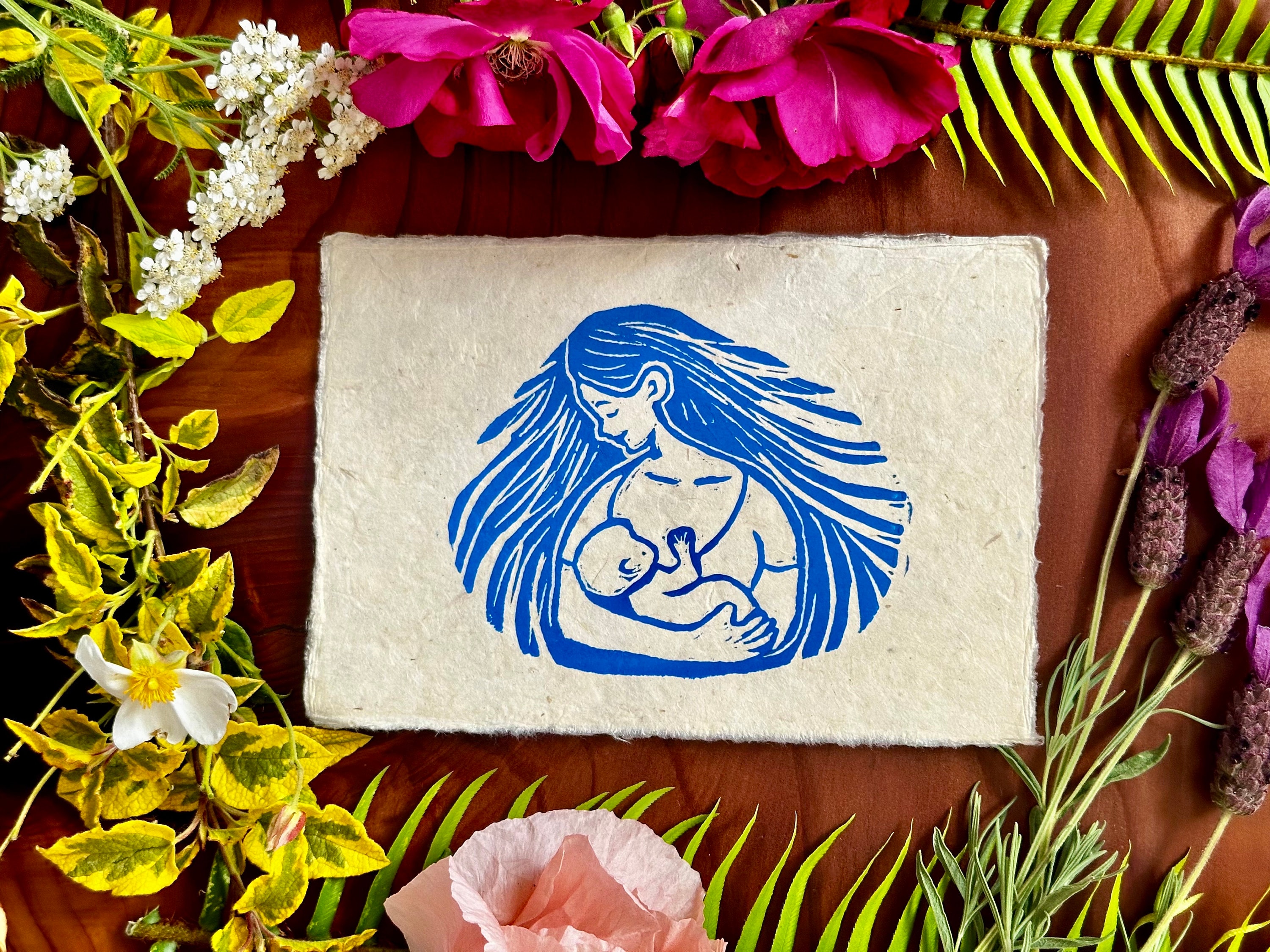 Breastfeeding Mother & Baby Linocut Print 5x7” - Motherhood Art - Etsy