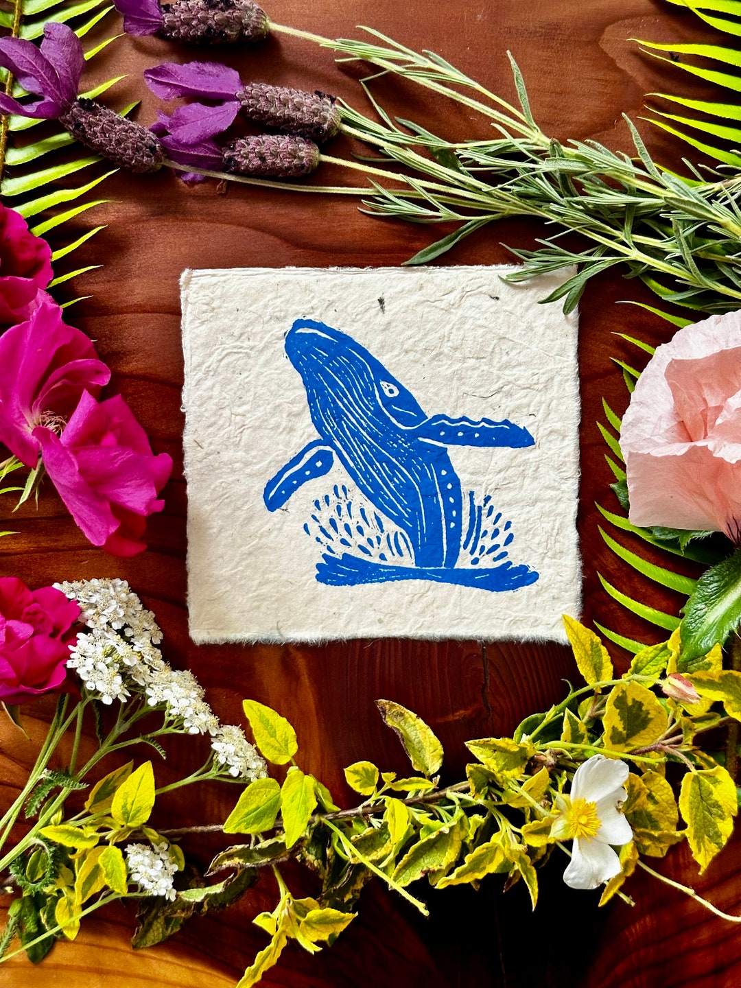 Whale Linocut Print 5x5” - Animal Art - Etsy