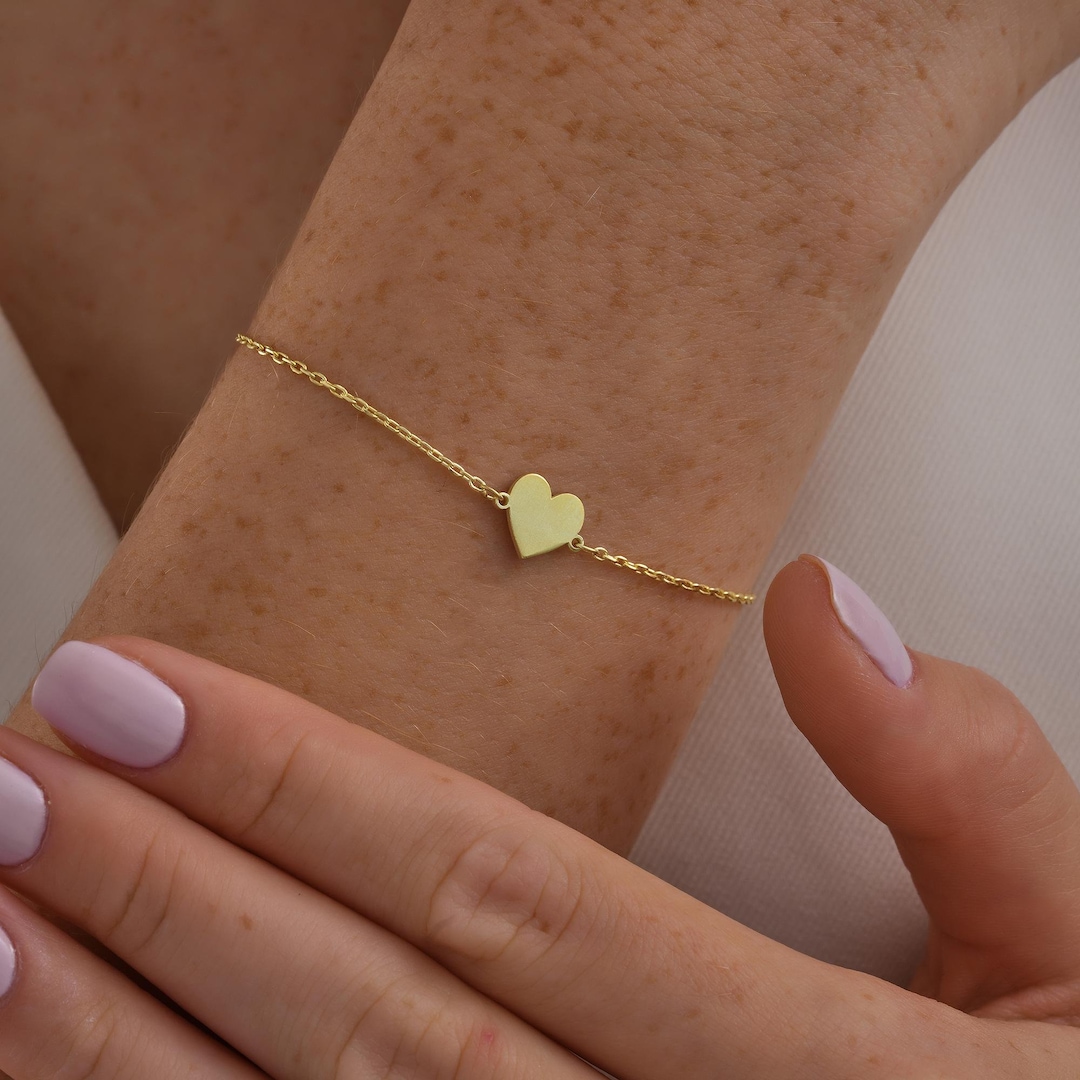 Gold Heart Bracelet,minimalist Heart Charm Bracelet, Delicate Gold ...
