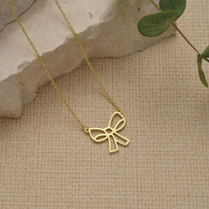 Gold Ribbon Bow Necklace,minimalist Bow Pendant Necklace,gold Dainty ...