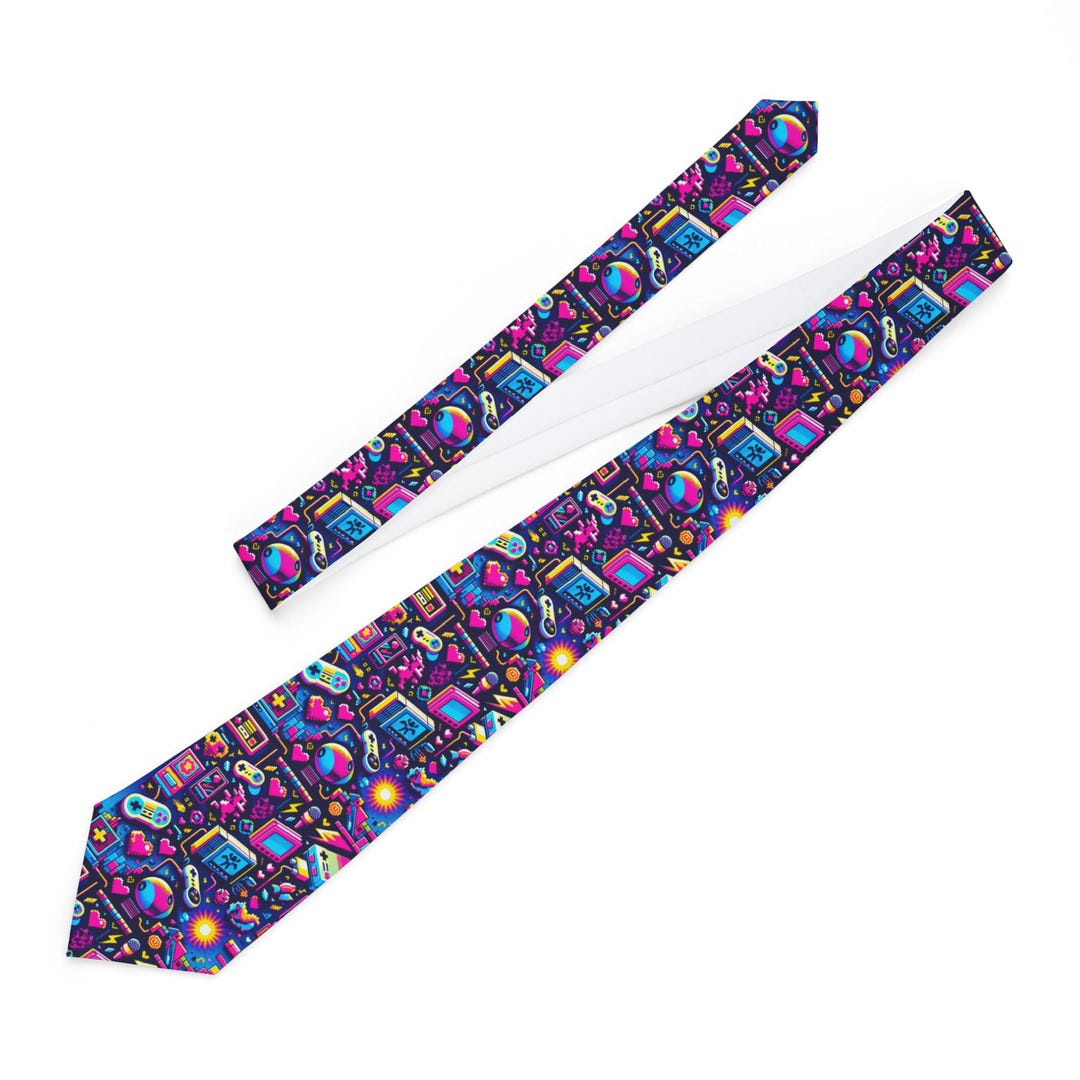 Retro Gaming Pattern Necktie - Vintage 80s 90s Video Game Tie for ...