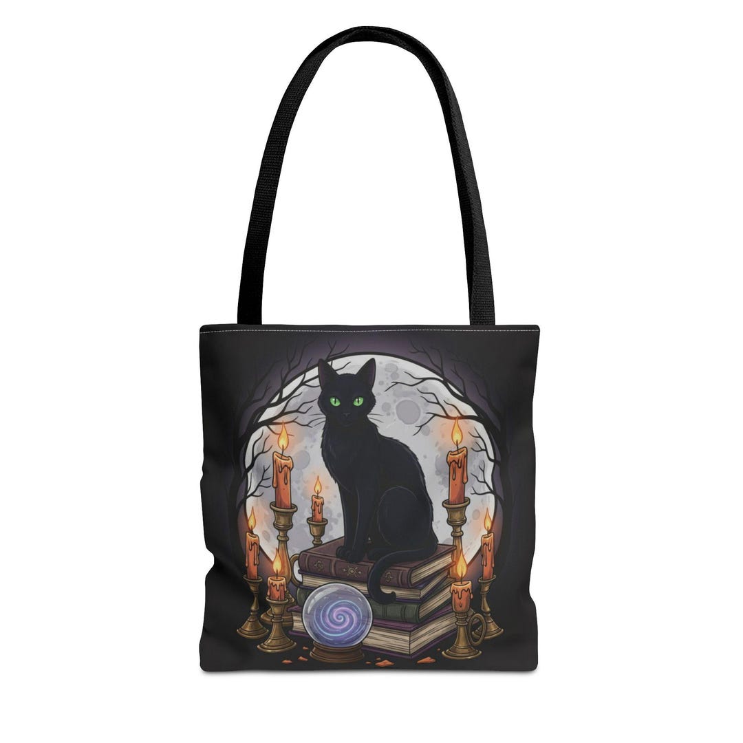 Mystical Cat Tote Bag | Witchy Halloween Canvas Bag | Spooky Fall ...