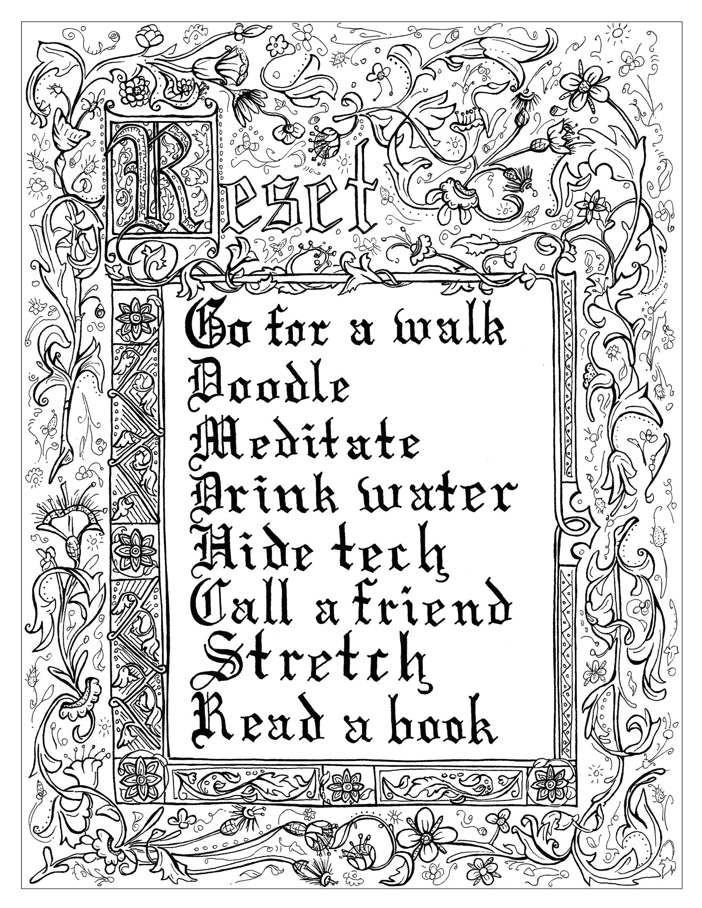 Illuminated Manuscript "reset" Coloring Page - Etsy
