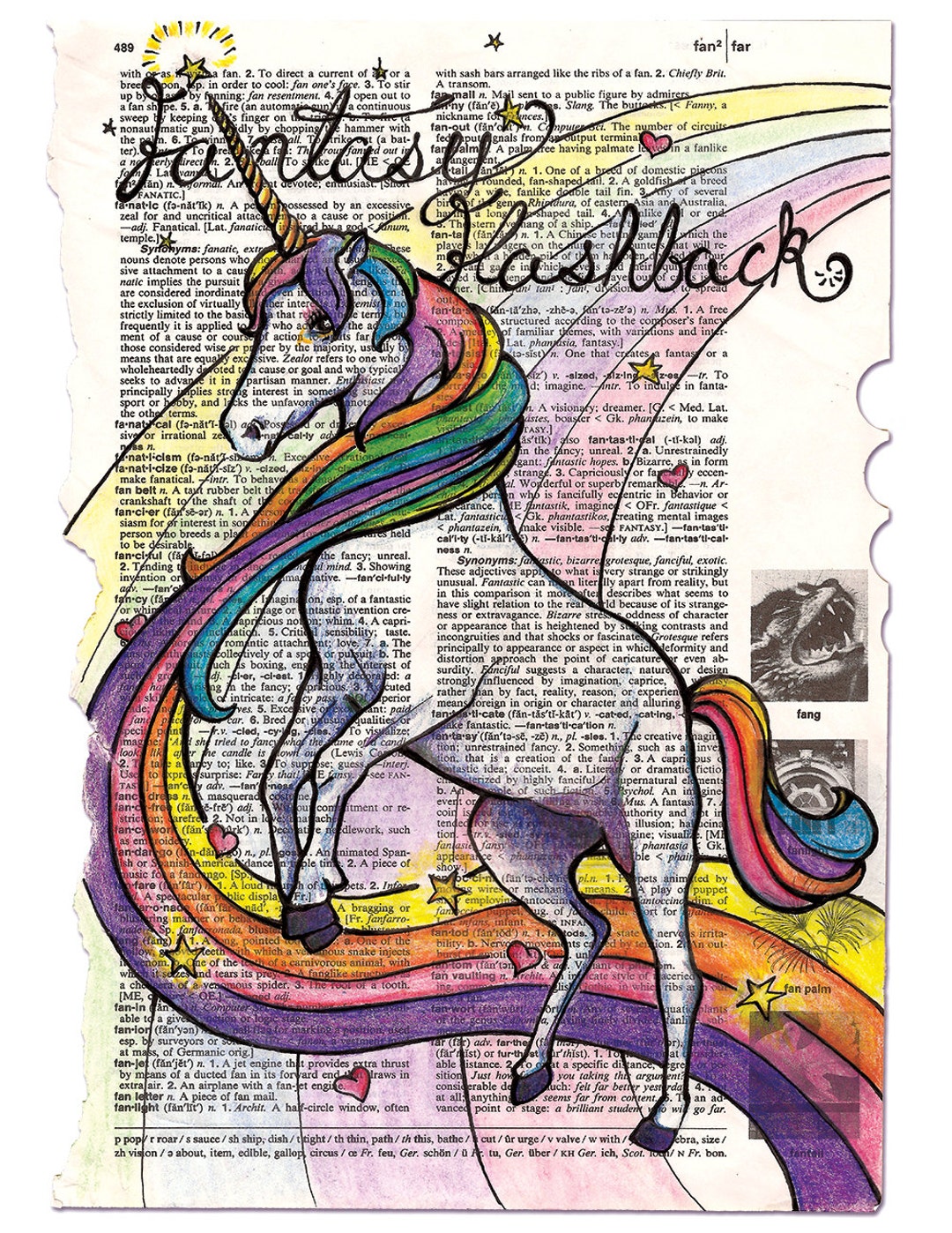 Print: "fantasy Flashback" Unicorn Dictionary Page, Print of Hand Drawn ...