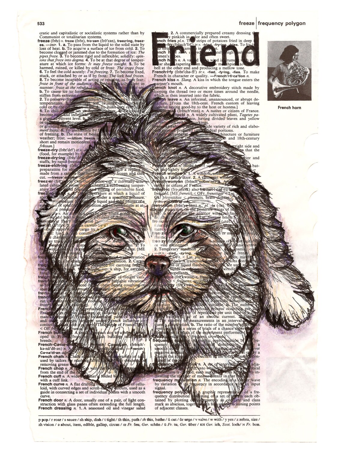 Print: Dog Friend Dictionary Page, Print of Hand Drawn Illustration on ...