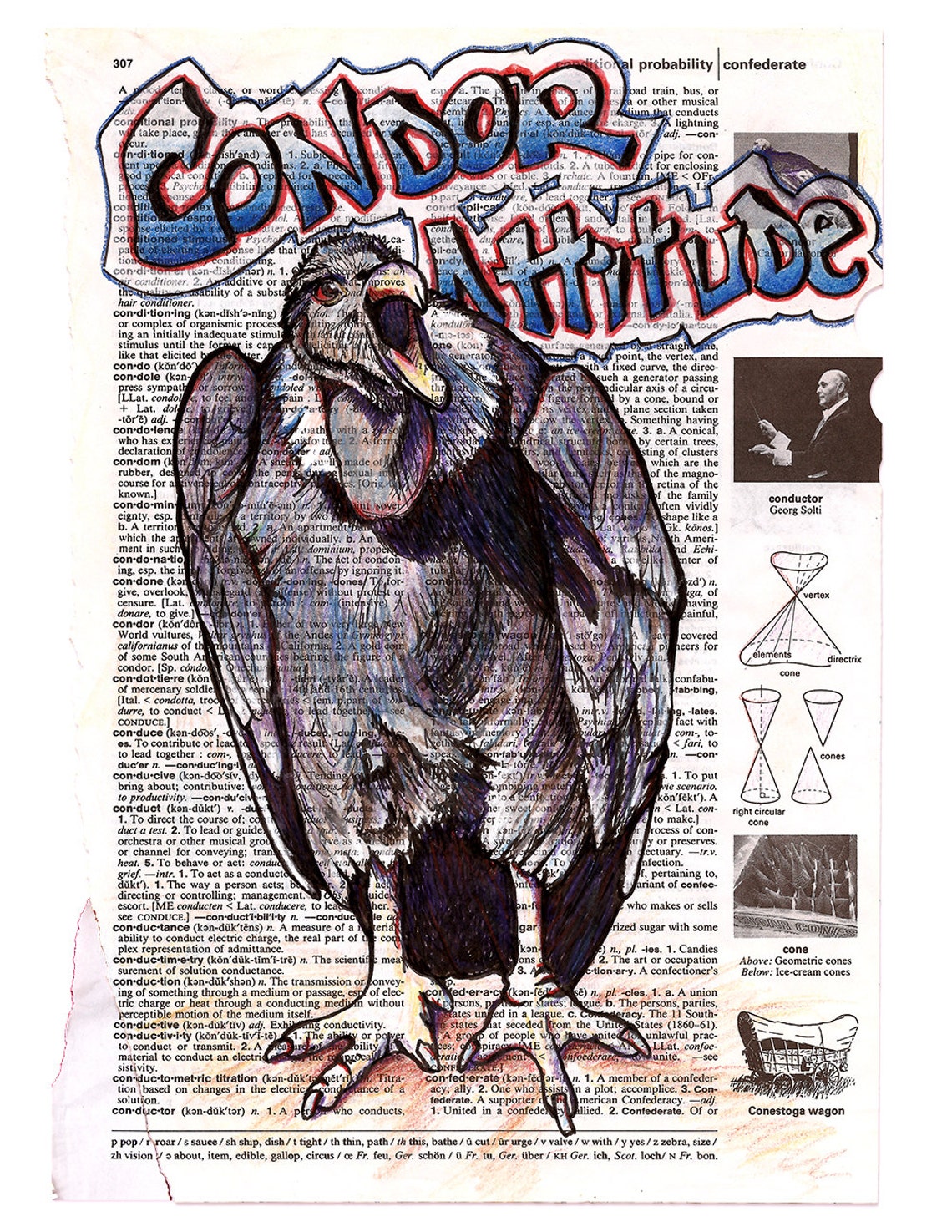 Print: Condor Dictionary Page Print of Hand Drawn | Etsy
