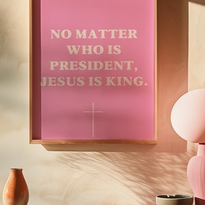 Minimalist Pink Christian Wall Art Jesus is King Print Christian Poster ...