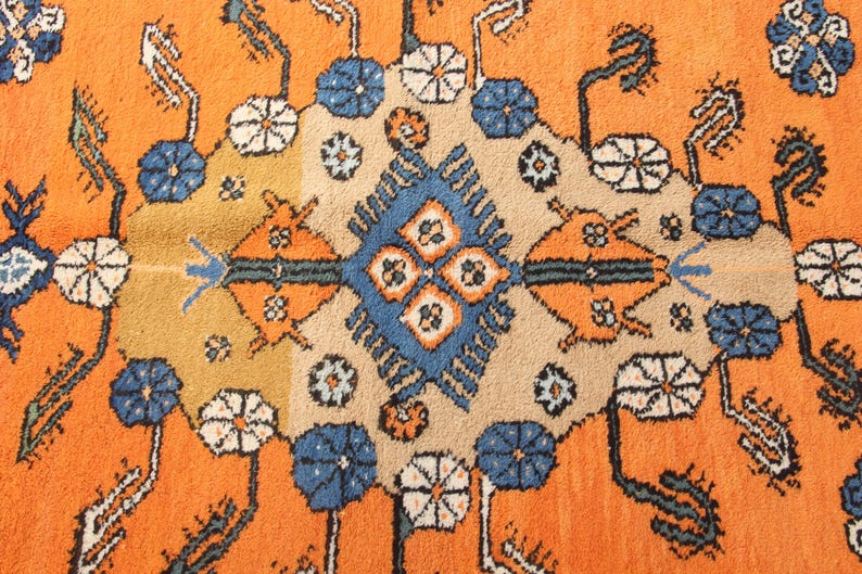 Turkish Large Rug 6.2x9.6 Ft, Orange Polka Dot Vintage Wool Rug - Etsy