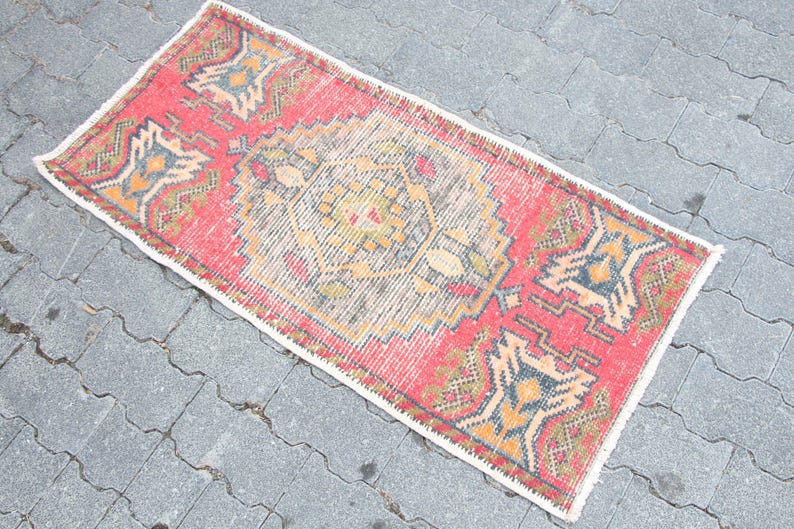Vintage Turkish Rug 1.7x3.6 Ft, Red Floral Wool Rug - Etsy UK