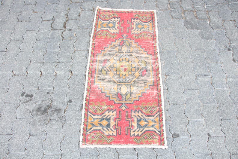 Vintage Turkish Rug 1.7x3.6 Ft, Red Floral Wool Rug - Etsy UK