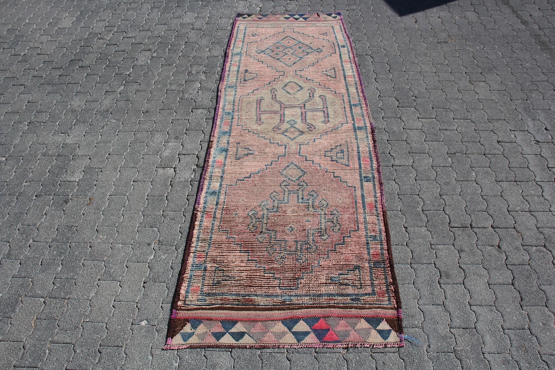 2.9x9.5 Ft Turkish Herki Rug, Red Oriental Vintage Wool Rug - Etsy UK