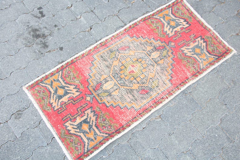Vintage Turkish Rug 1.7x3.6 Ft, Red Floral Wool Rug - Etsy UK