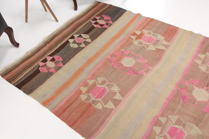 Vintage Large Rug 4.9x8.6 Ft, Turkish Brown Patchwork Wool Rug - Etsy