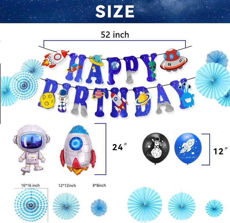 Outer Space Birthday Party Decorations for Kids Happy Birthday Banner ...