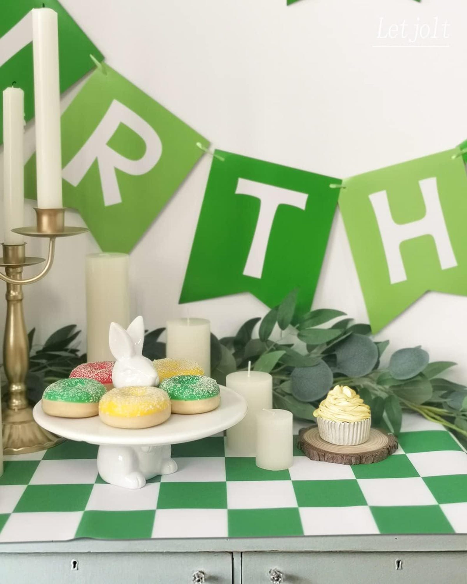 Green Happy Birthday Banner Greenery Theme Party Bunting Supplies Signs ...