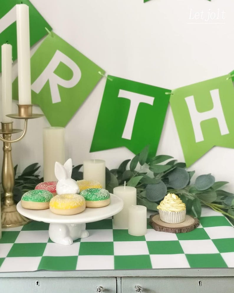 Green Happy Birthday Banner Greenery Theme Party Bunting Supplies Signs ...