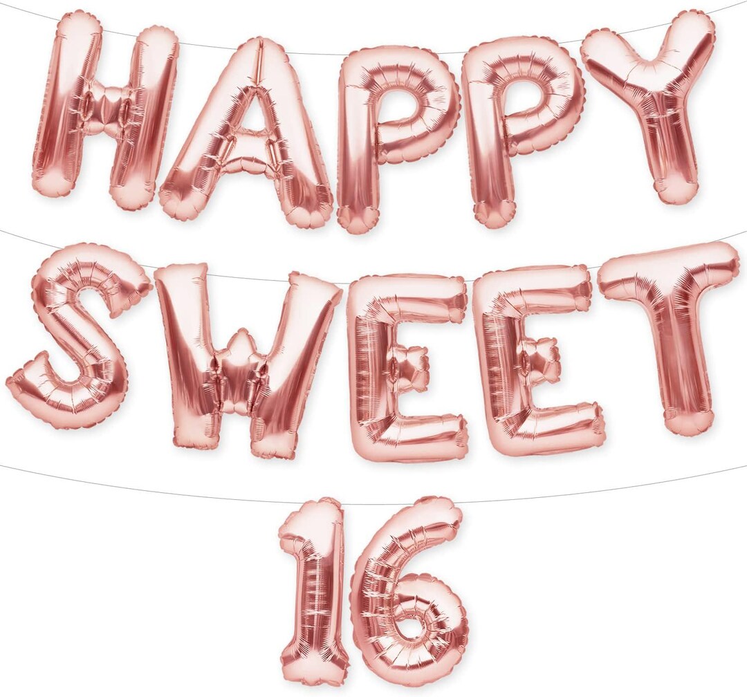 HAPPY SWEET 16 Balloons Banner Rose Gold 16th Birthday Party ...