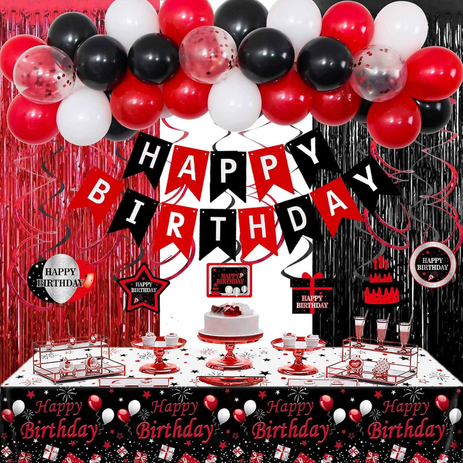 Birthday Decorations Red and Black Happy Bday Party Decora for Boys ...