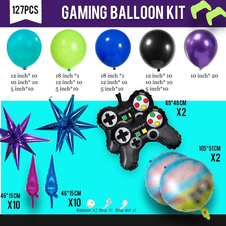 Video Game Balloon Garland Kit: Purple, Teal, & Green Party Decor - Etsy