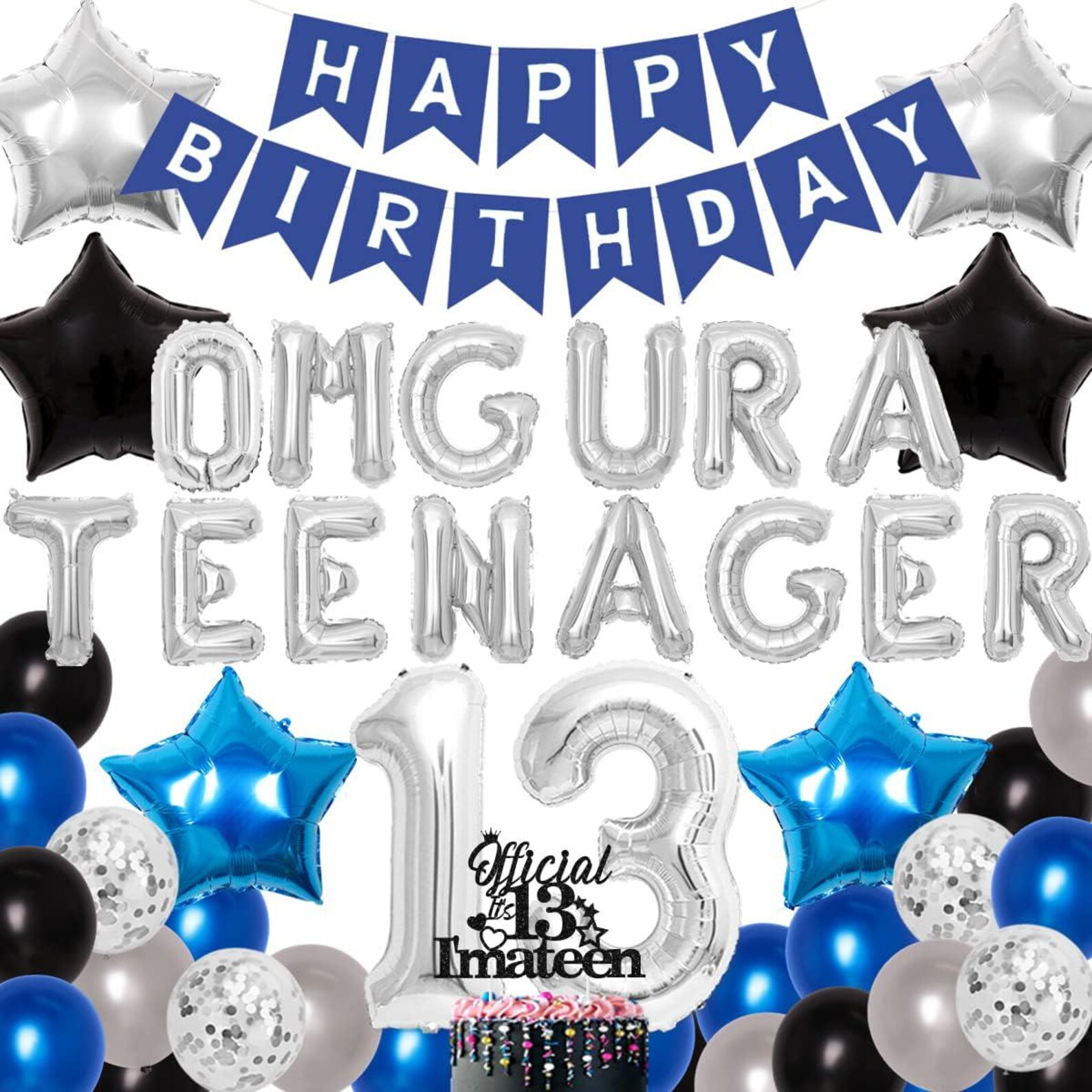 13th Birthday Party Decorations for Boys Blue 13th Birthday Party ...