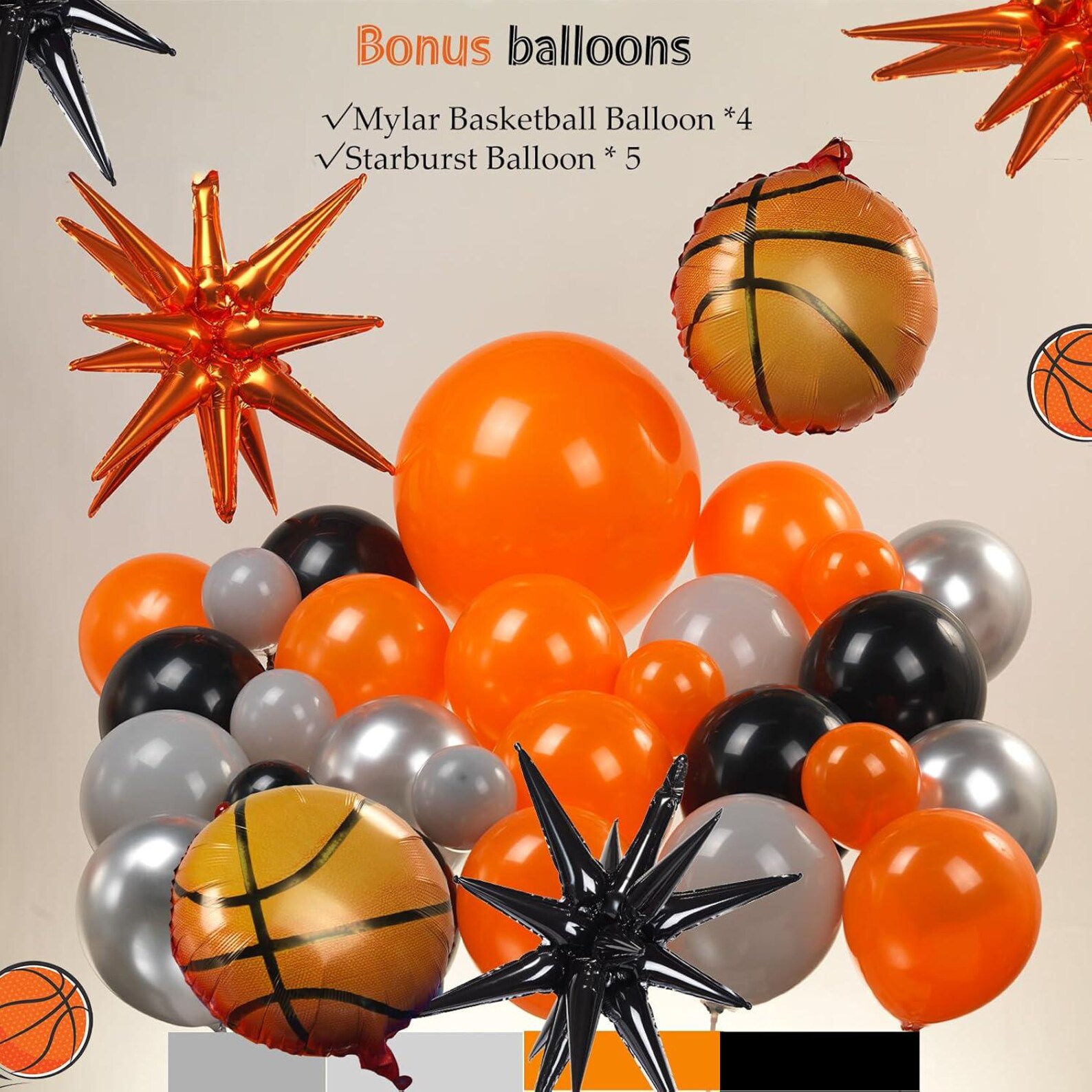 Basketball Balloon Garland Arch Kit, 136pcs Orange Gray Black White and ...