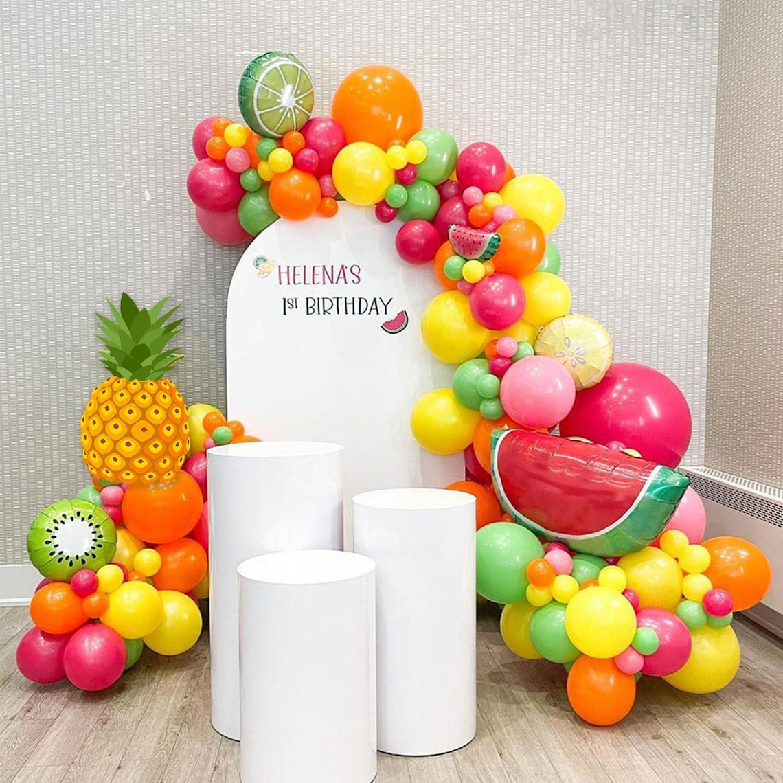 Fruit Balloon Garland Arch Kit Pink Yellow Green Balloons With Mixed ...