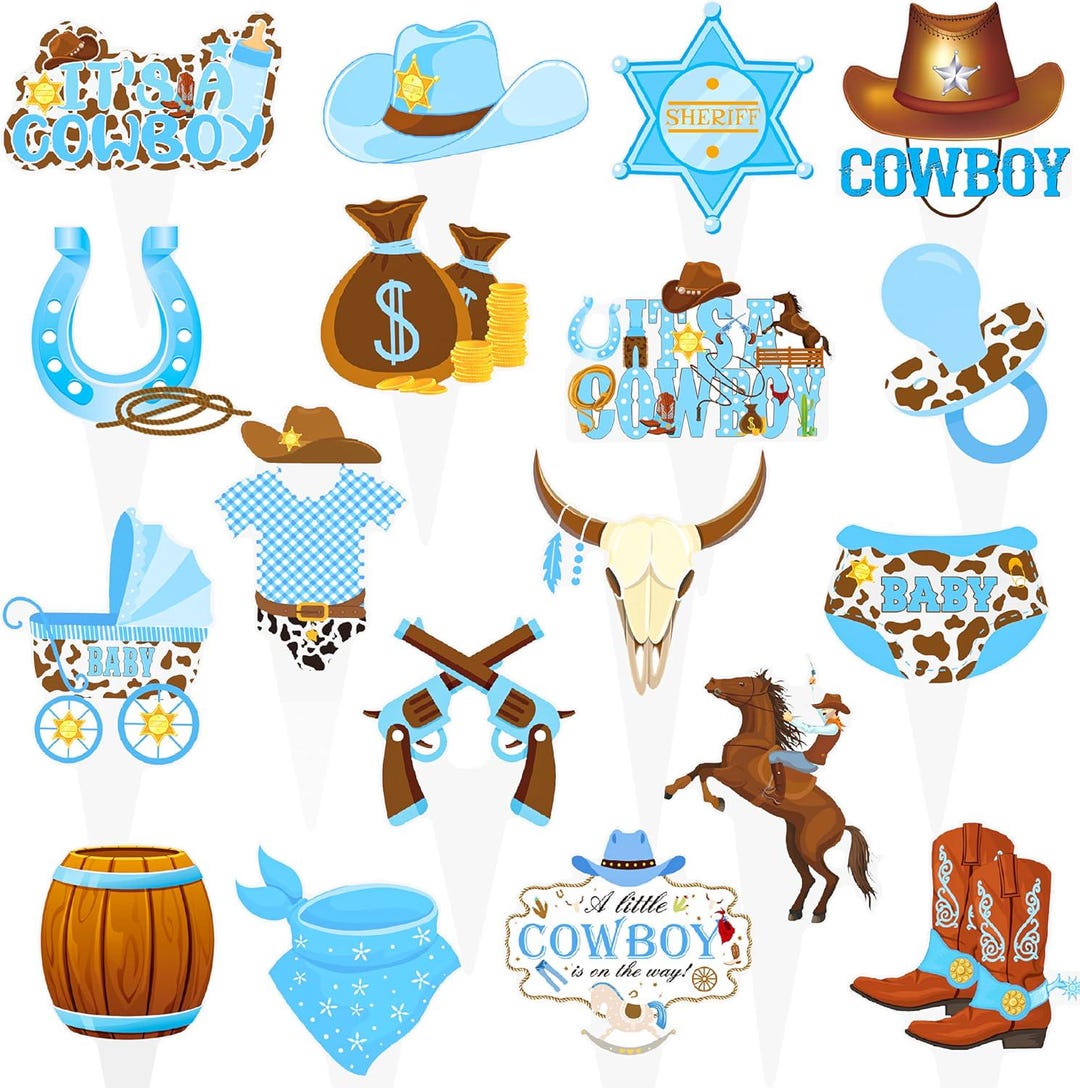 48pcs Cowboy Baby Shower Cupcake Toppers Western Theme Cupcake Toppers ...