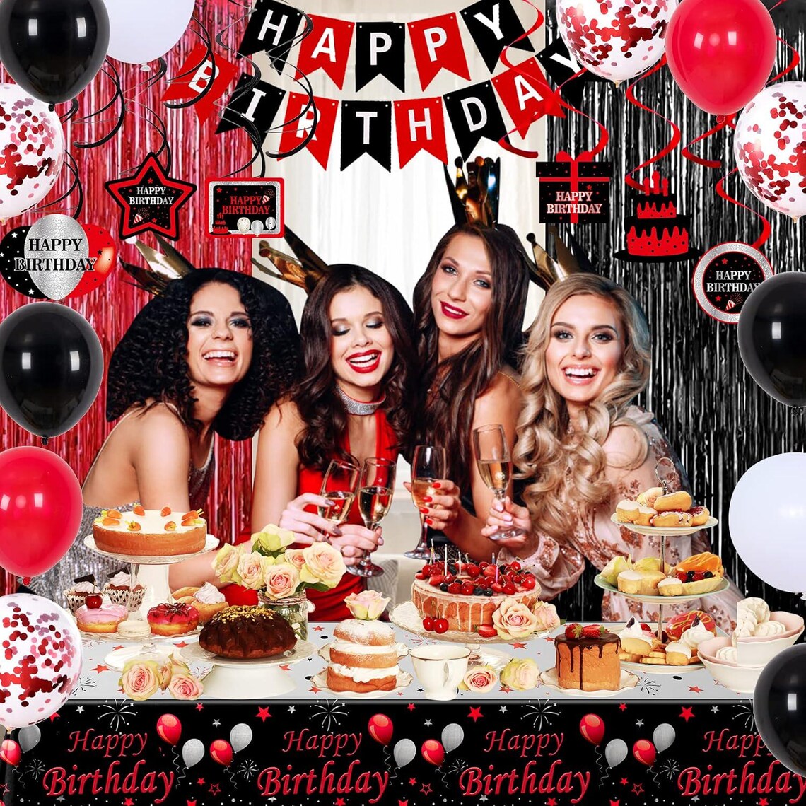 Birthday Decorations Red and Black Happy Bday Party Decora for Boys ...