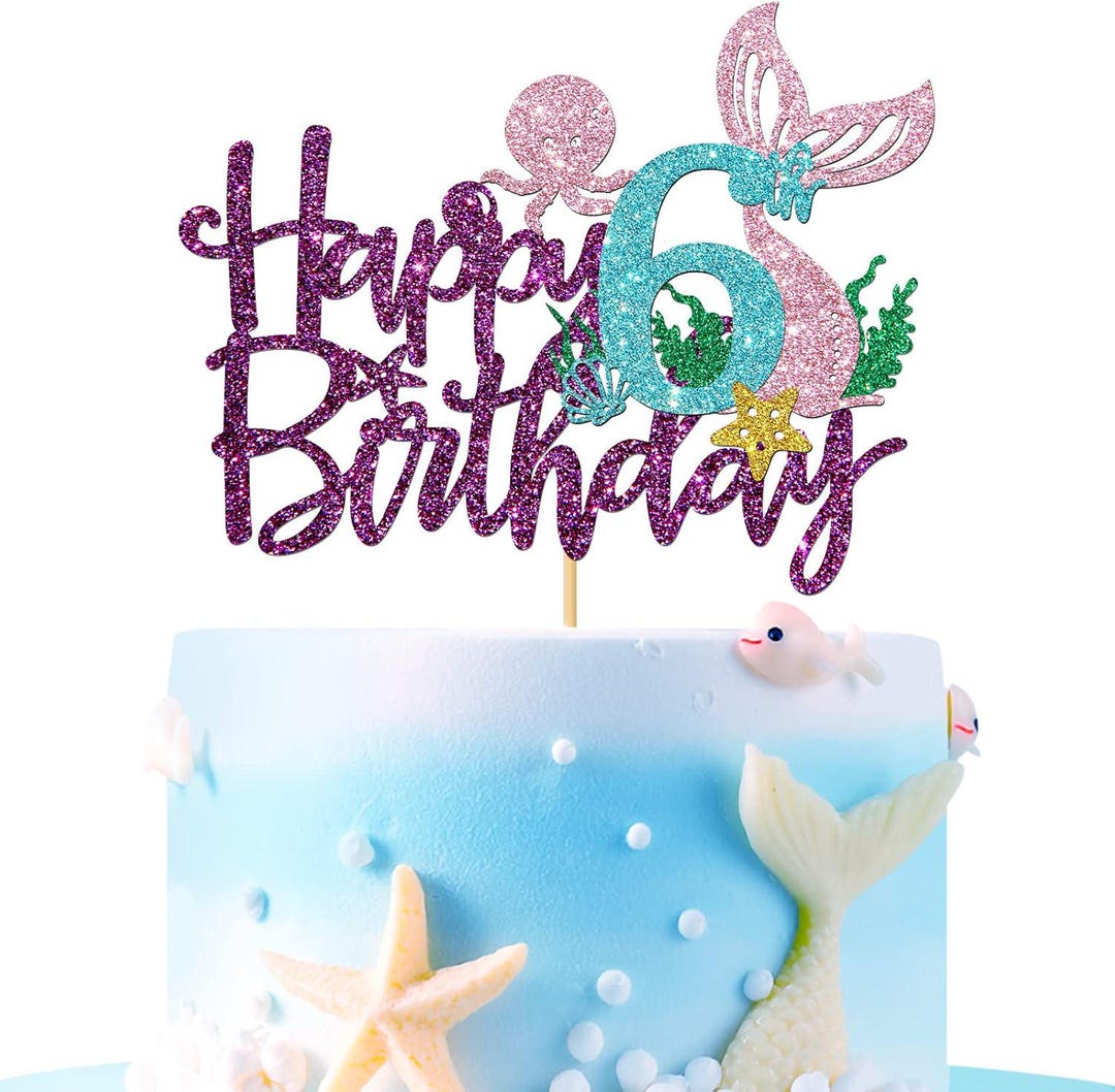 Mermaid Happy 6th Brithday Cake Topper - Under the Sea Theme Girl Kid ...