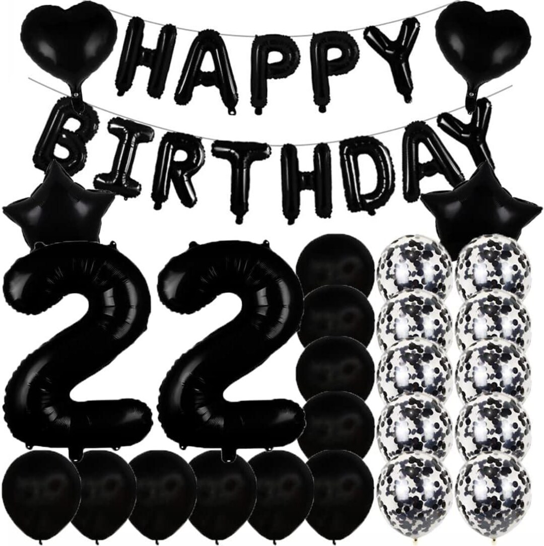 Sweet 22th Birthday Decorations Party Supplies,black Number 22 Balloons ...