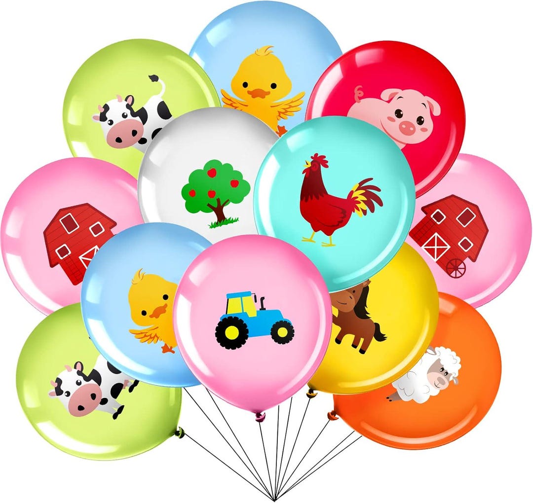 Farm Animal Balloons, Pig Cow Sheep Latex Balloons Tractor Barnyard ...