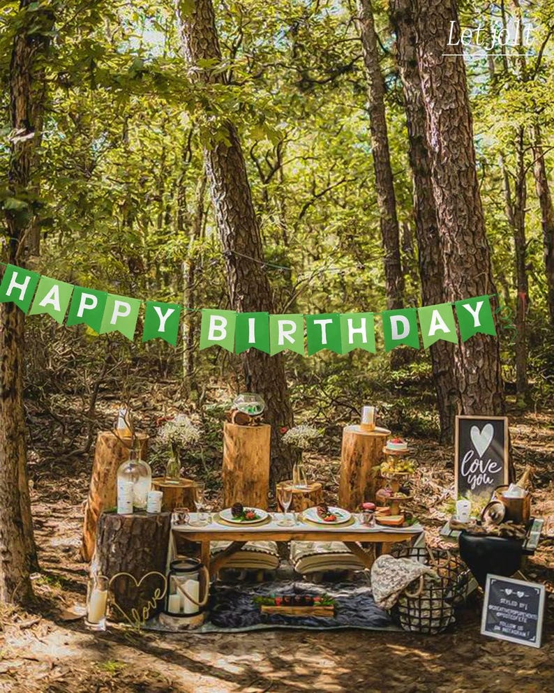 Green Happy Birthday Banner Greenery Theme Party Bunting Supplies Signs ...