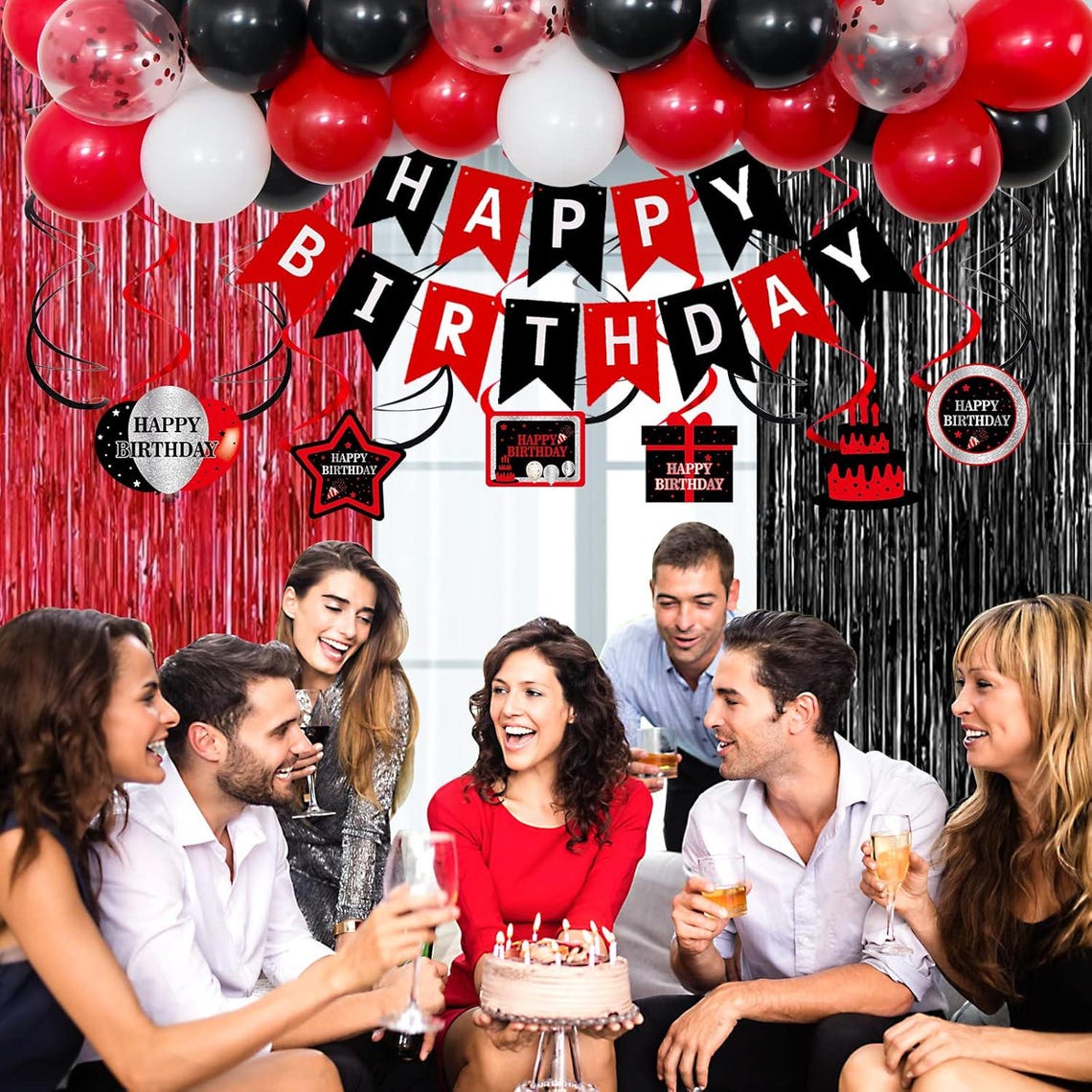 Birthday Decorations Red and Black Happy Bday Party Decora for Boys ...