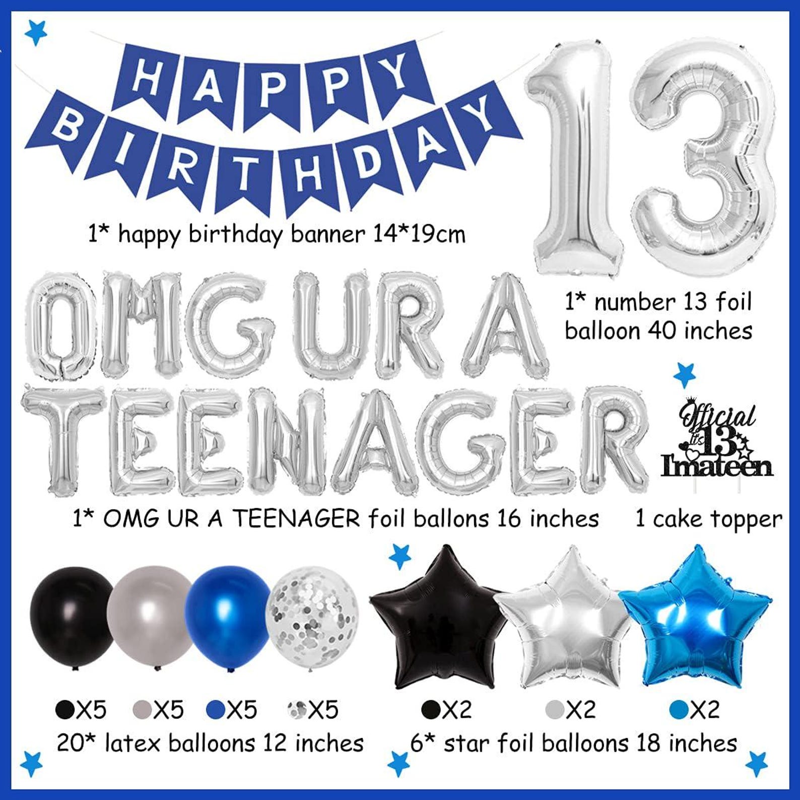 13th Birthday Party Decorations for Boys Blue 13th Birthday Party ...