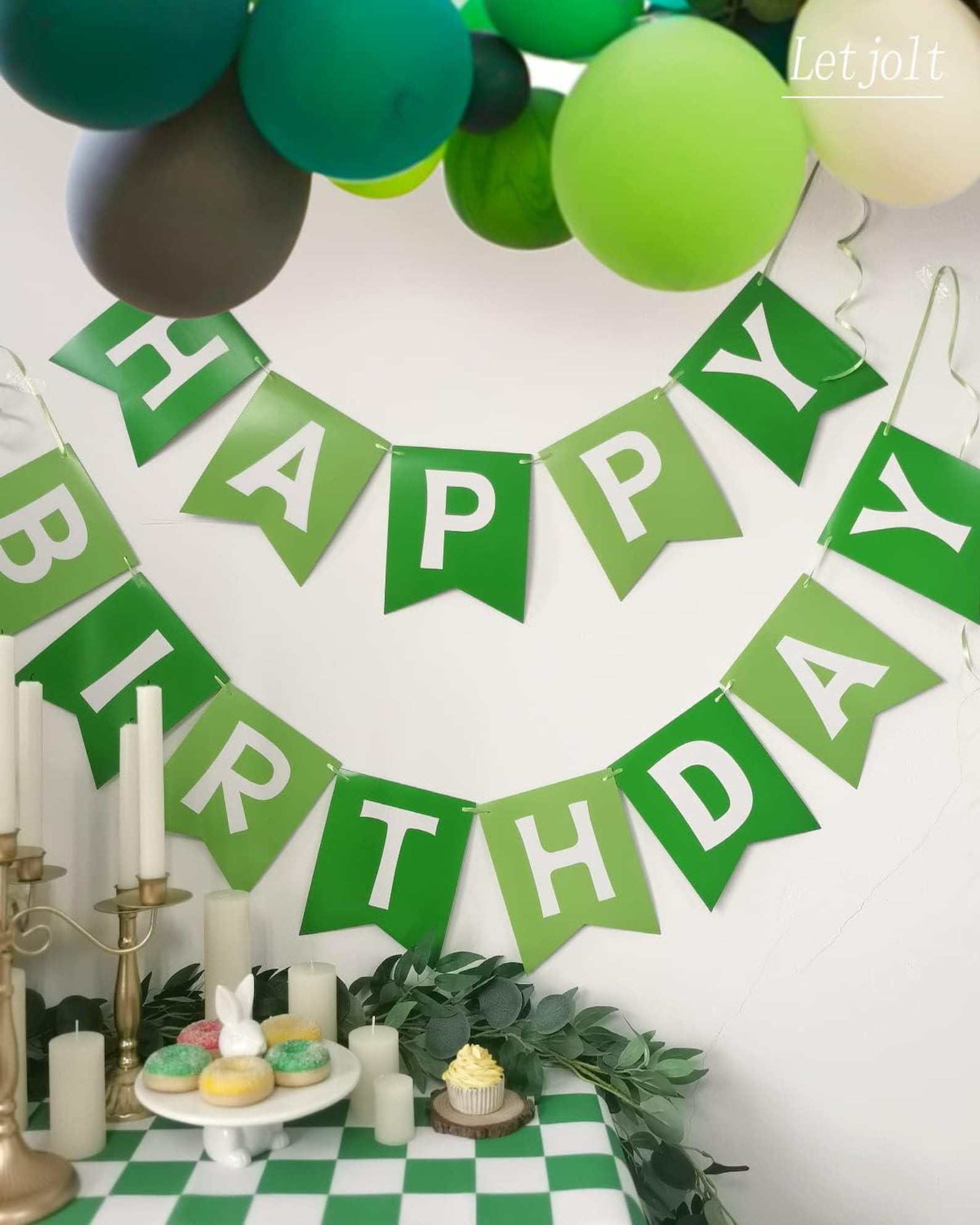 Green Happy Birthday Banner Greenery Theme Party Bunting Supplies Signs ...