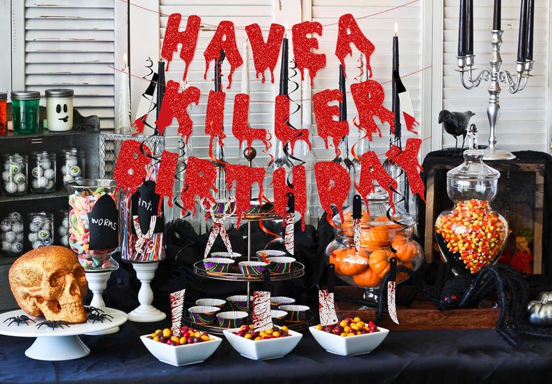 Have a Killer Birthday Party Banner, Halloween Horror Birthday Party ...