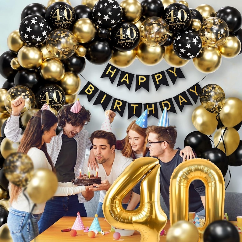 40th Birthday Balloon Arch Kit: Black & Gold Party Banner - Etsy