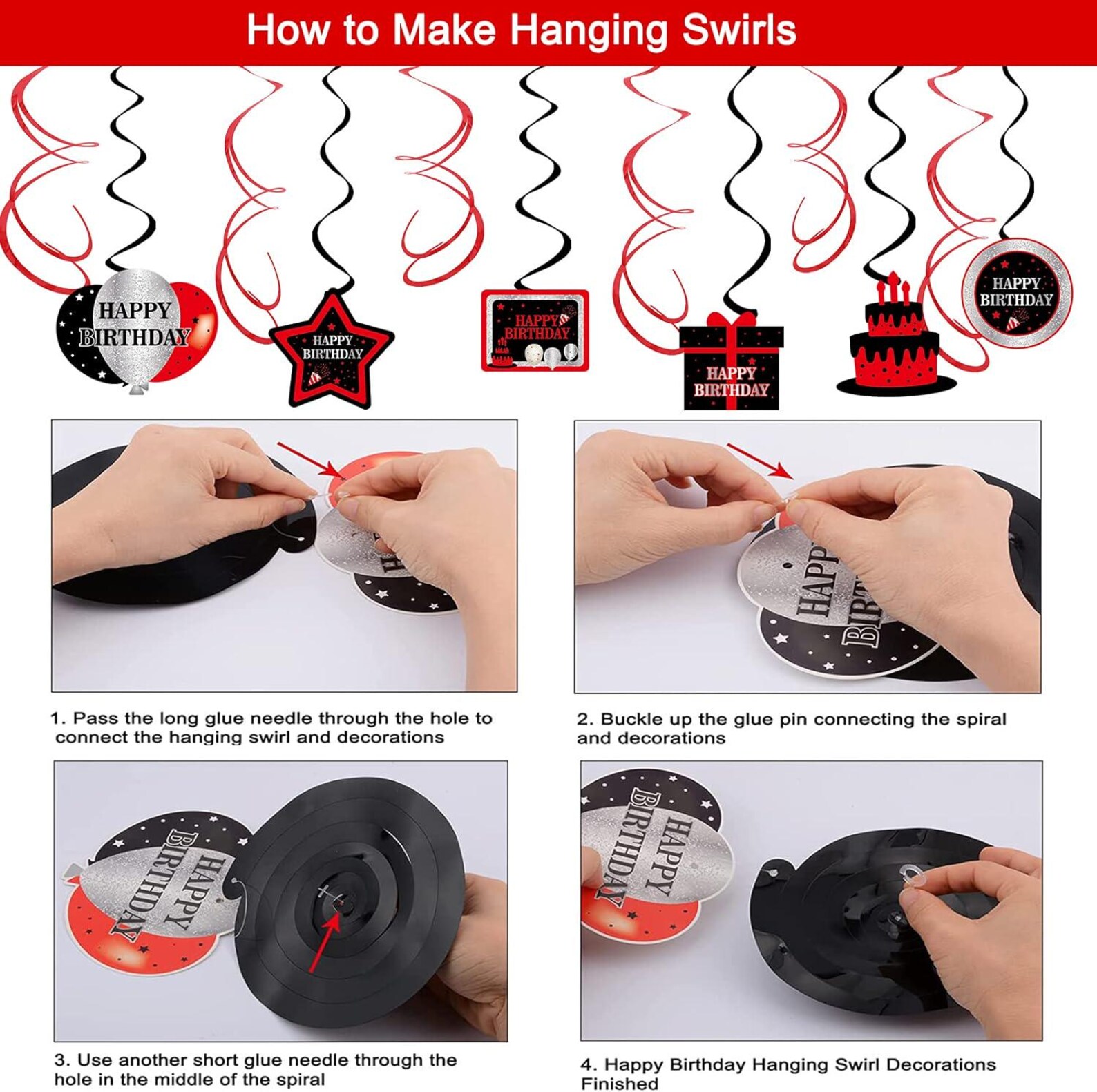 Birthday Decorations Red and Black Happy Bday Party Decora for Boys ...