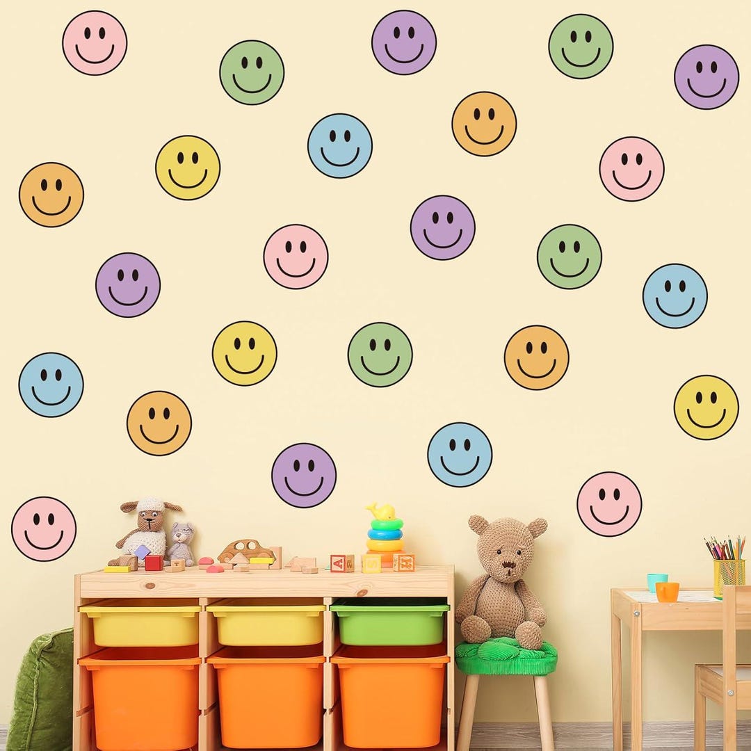 9 Sheets Boho Smile Wall Stickers Cute Happy Face PVC Wall Decals ...