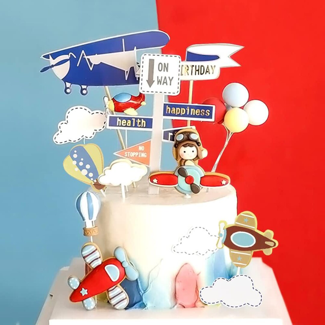Airplane Cake Toppers - Polymer Clay Pilot, Hot Air Balloon - Set of 20 ...