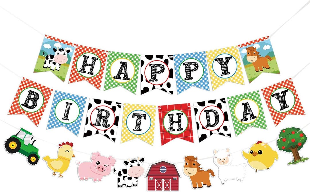 Farm Animals Birthday Banner - Happy Birthday Banner With Tractor ...