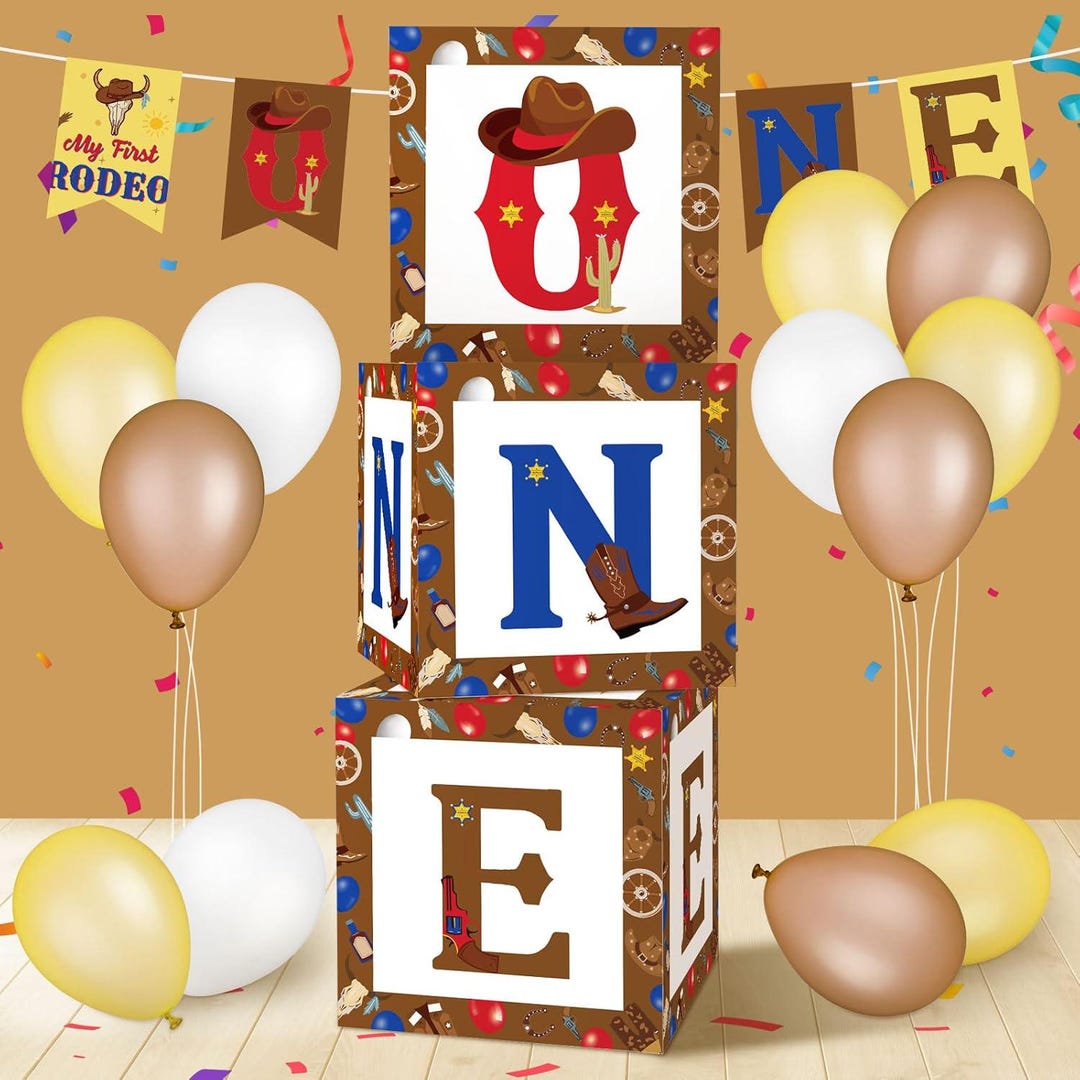My First Rodeo Balloon Boxes With ONE Letters Cowboy 1st Birthday ...