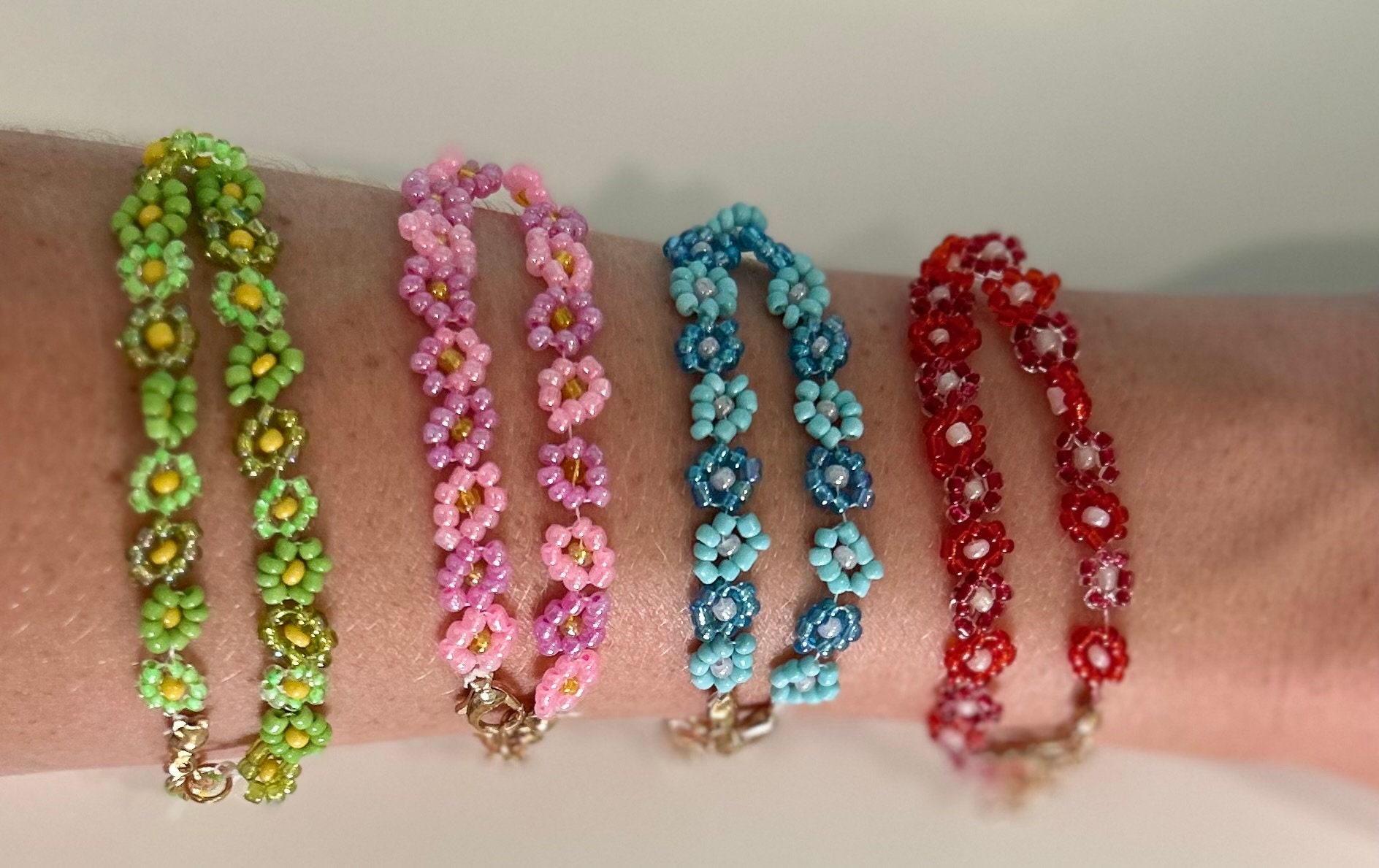 Glass Bead Flower Bracelets/friendship Bracelets - Etsy