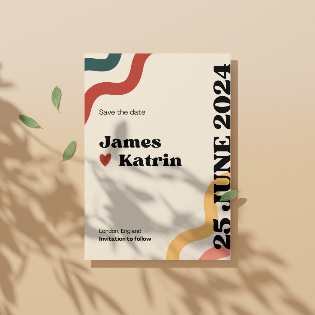 Funky Retro Wedding Save the Date Template (A5 & A6 Instant Download ...