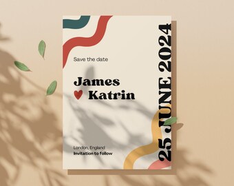 Funky Retro Wedding Save the Date Template (A5 & A6 Instant Download ...