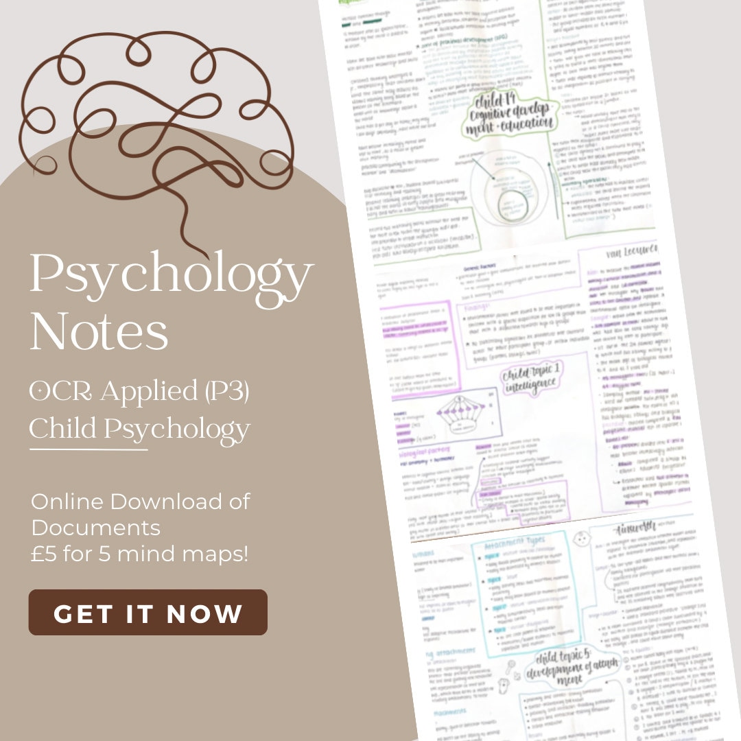 OCR A Level Psychology Paper 3 Applied Child Psychology Mindmaps Notes ...